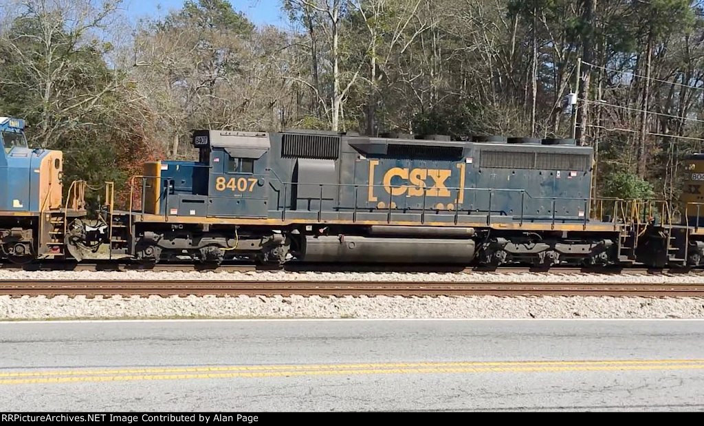 CSX SD40-2 8407 runs third